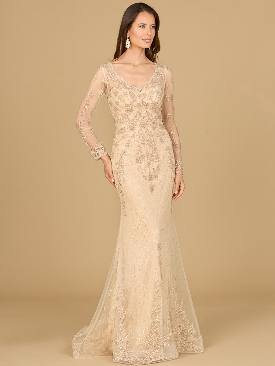 Lara 29128 - Long Sleeve Lace Mermaid Gown – Lara New York
