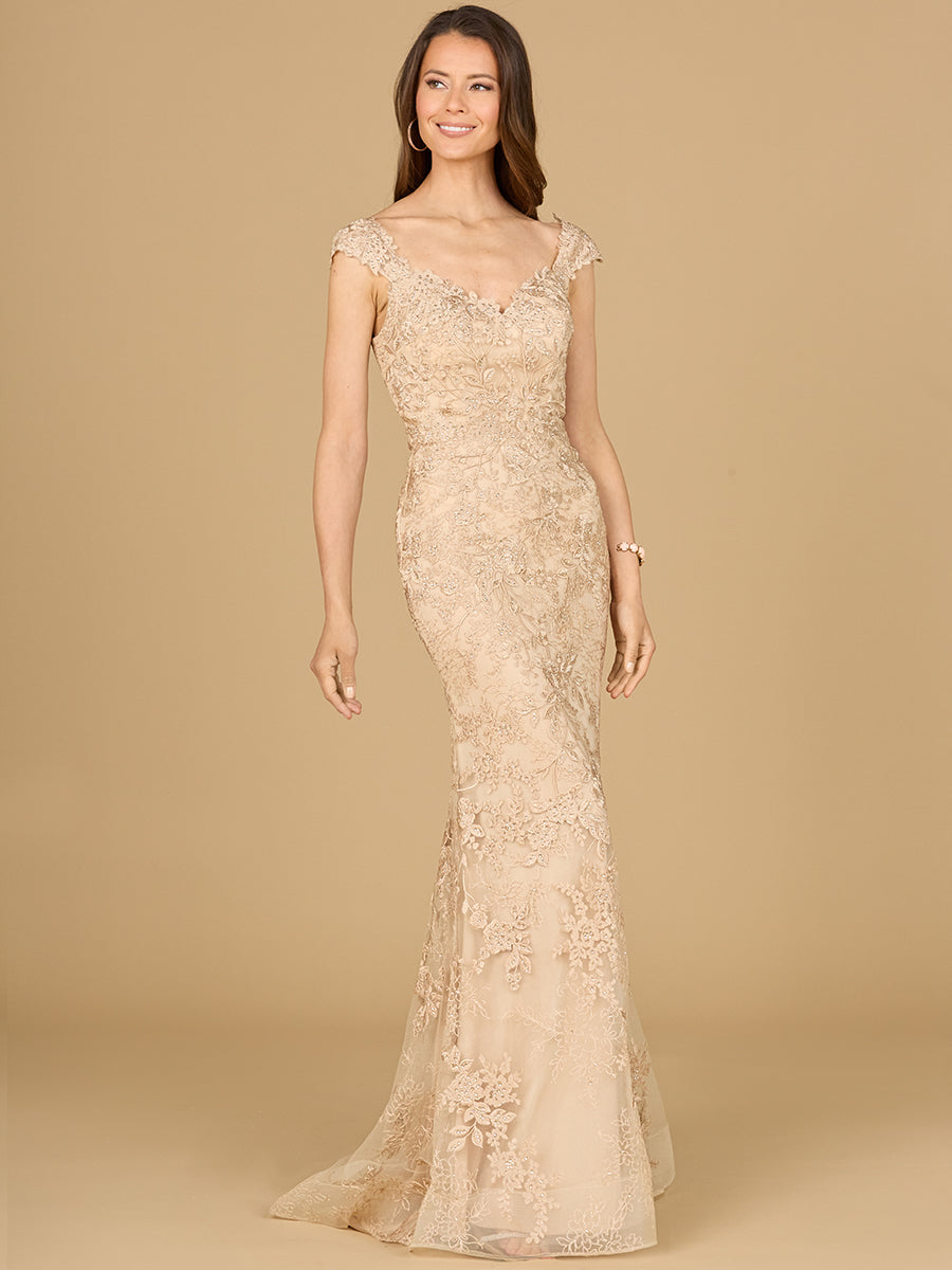 Lara 29137 - Mermaid Lace Gown with Cap Sleeves