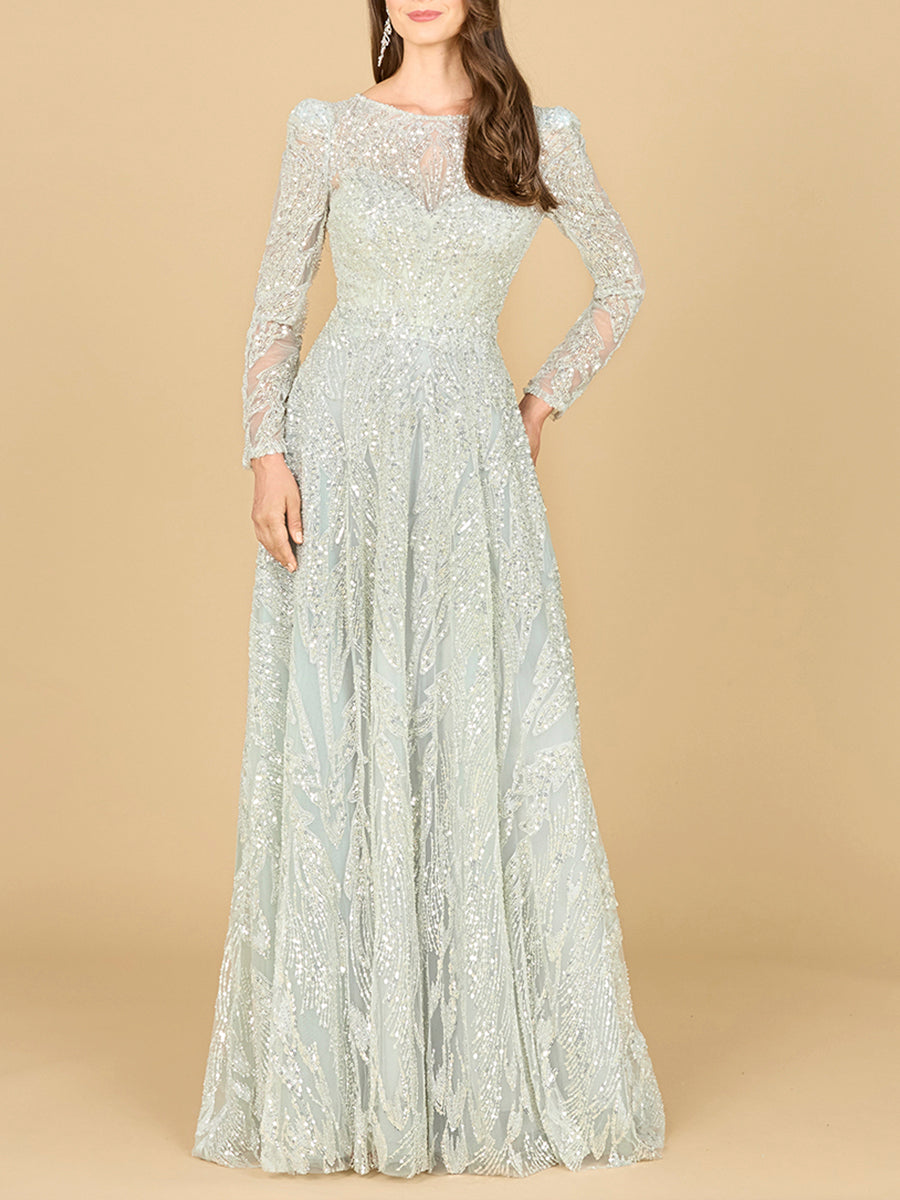 Long Sleeve Beaded Lace Gown – Lara New York