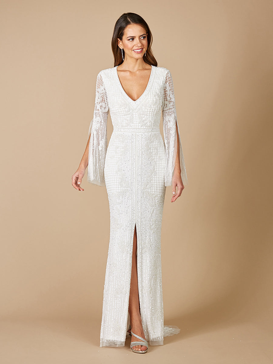 Lara 51085 Fallon Long Sleeve Beaded Wedding Gown – Lara New York